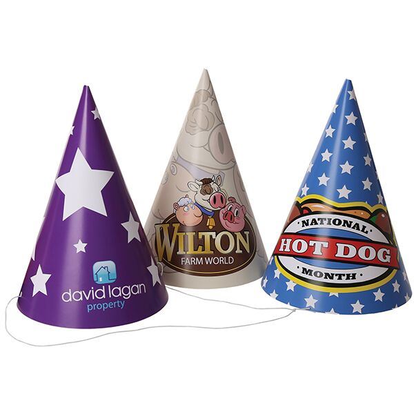 Party Hats | Bespoke conical party hats | Printed party hats ...